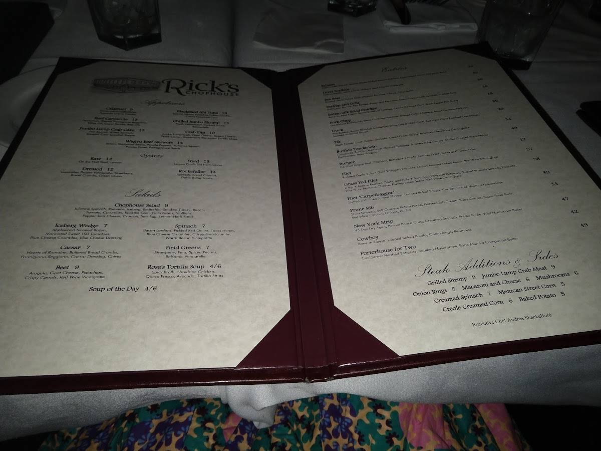 Menu at Rick's Chophouse steakhouse, McKinney, 107 N Kentucky St # 200