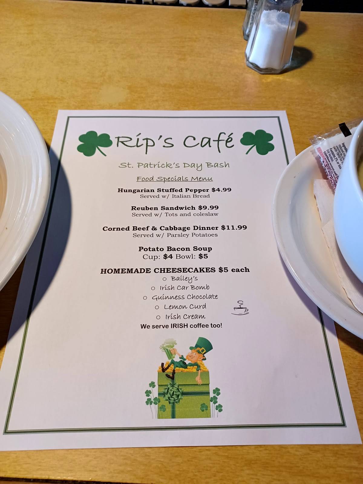 Menu at Rips Cafe, Struthers