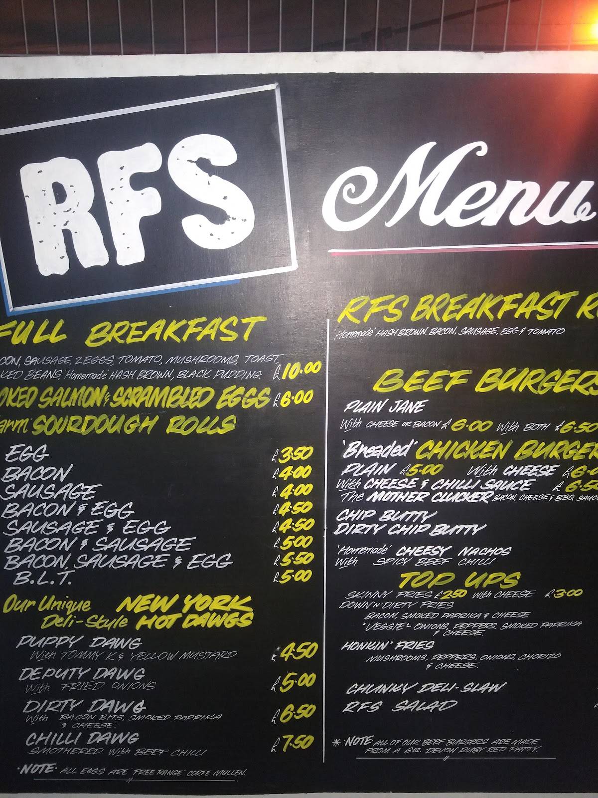 Menu at Rob's Filling Station cafe, Poole