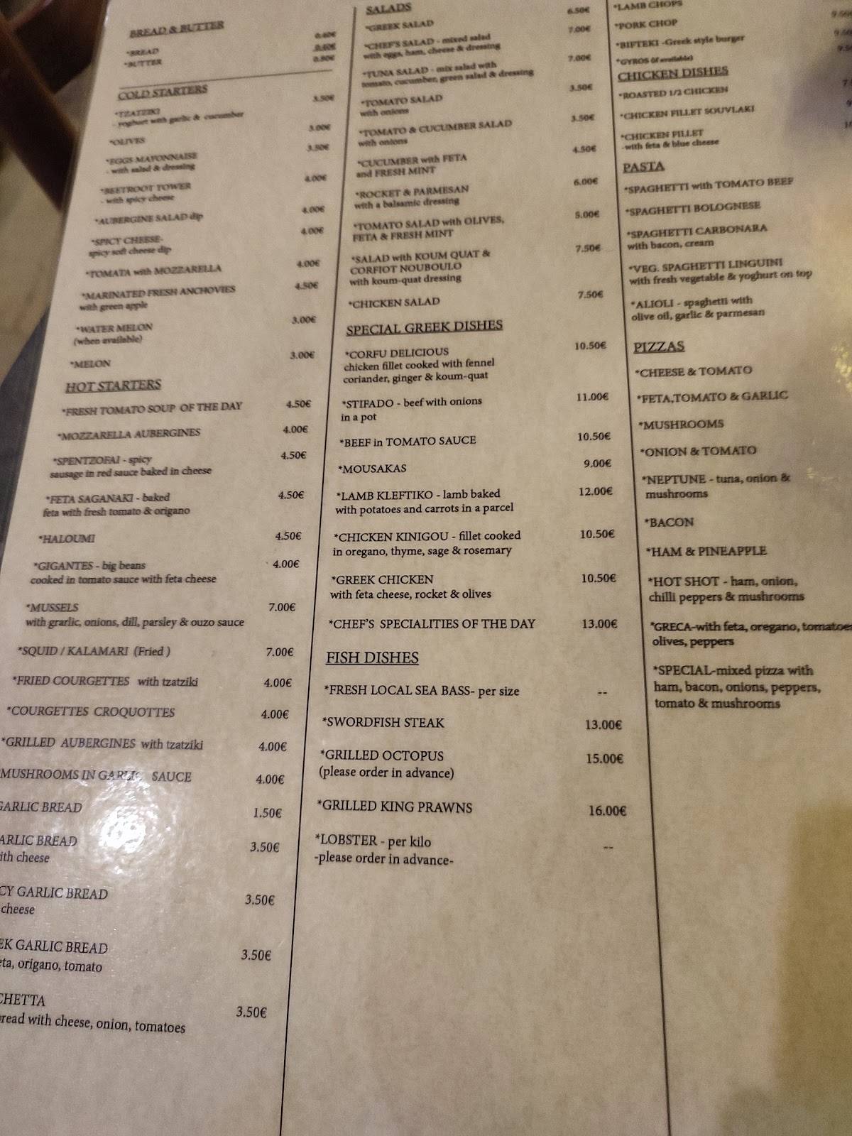Menu at Roda Park Restaurant, Roda, Roda Park Restaurant