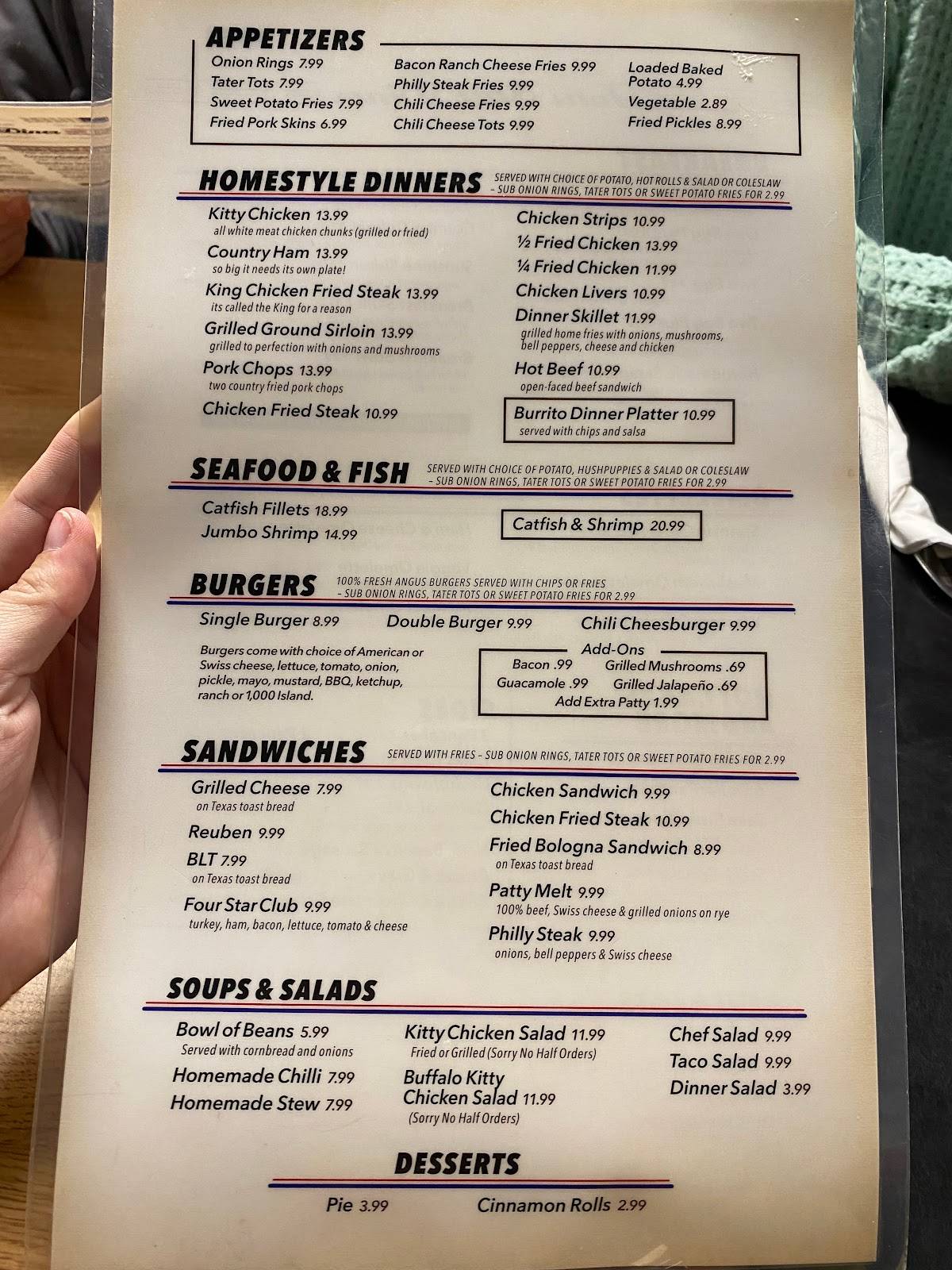 Menu at 4 Star Diner restaurant, Roland