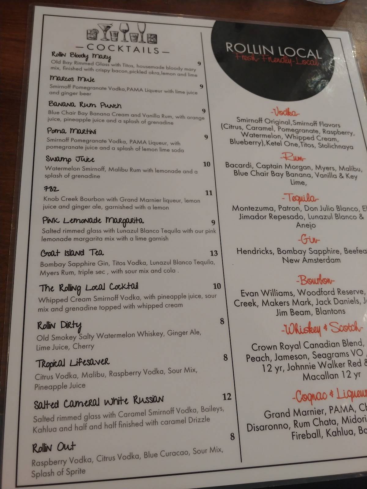 Menu at Rollin Local restaurant, Georgetown