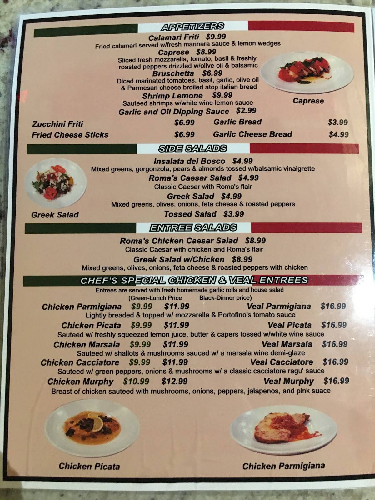 Menu at Roma's Italian Restaurant, Poteau