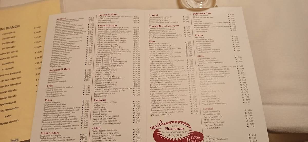 Menu da Joseph Ristorante, Roma