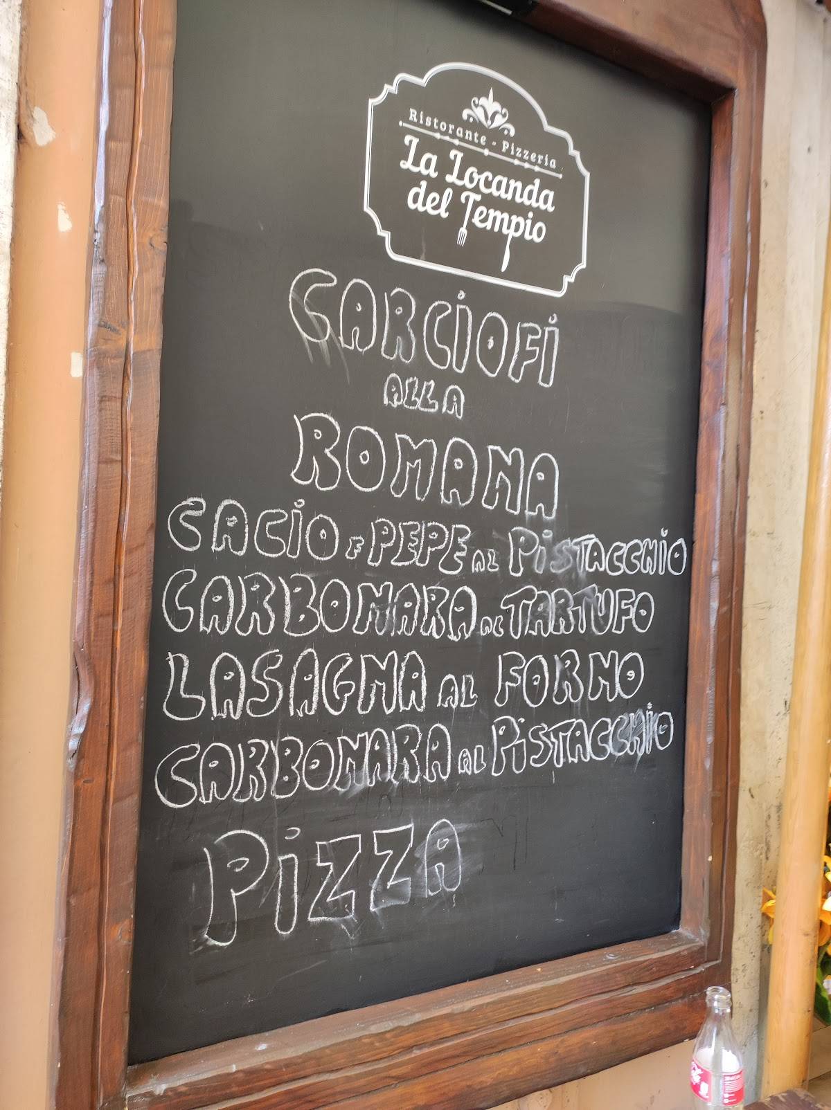 Menu at La locanda del tempio restaurant, Rome
