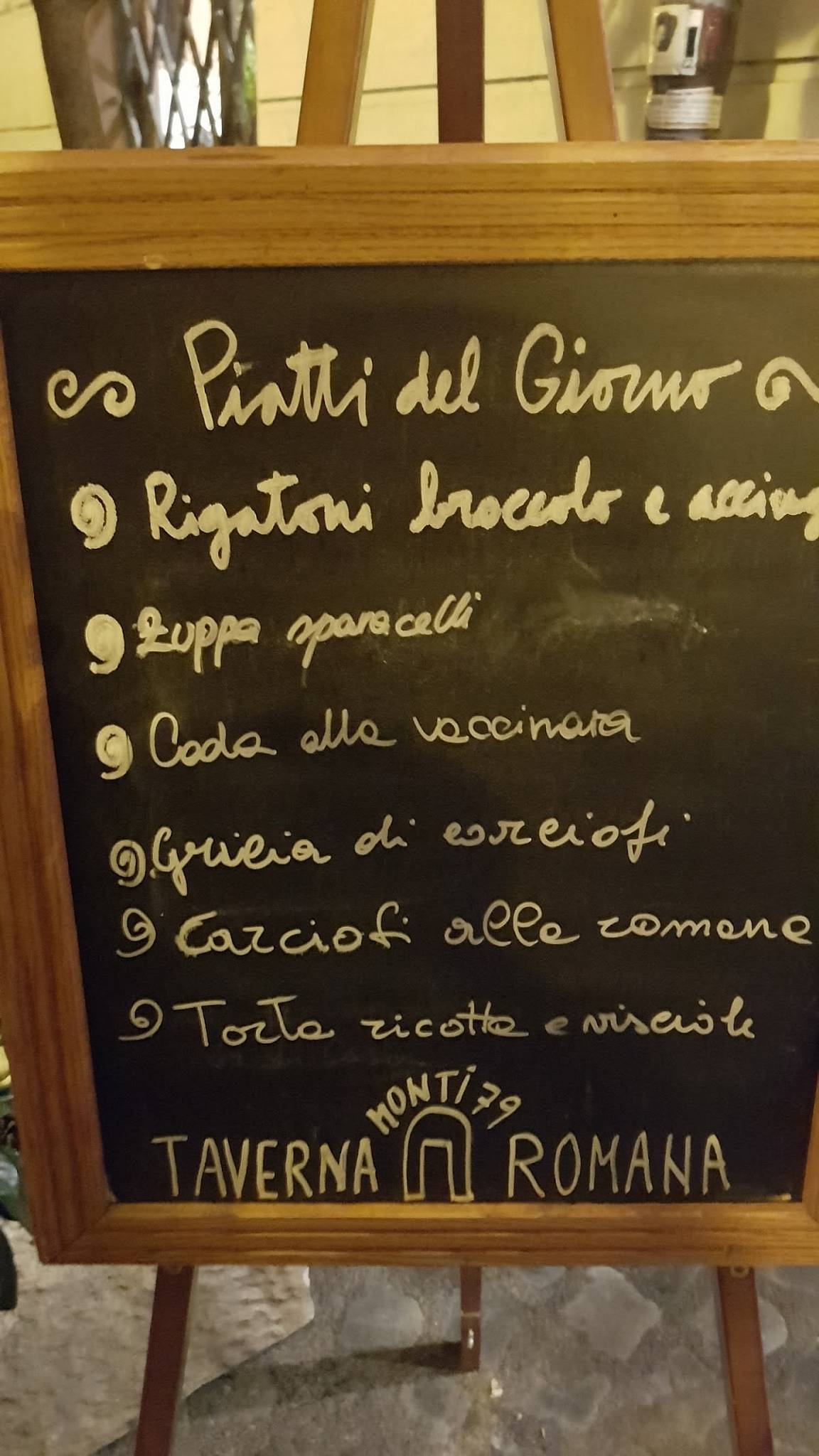 Menu at Taverna Romana restaurant, Rome, Via della Madonna dei Monti