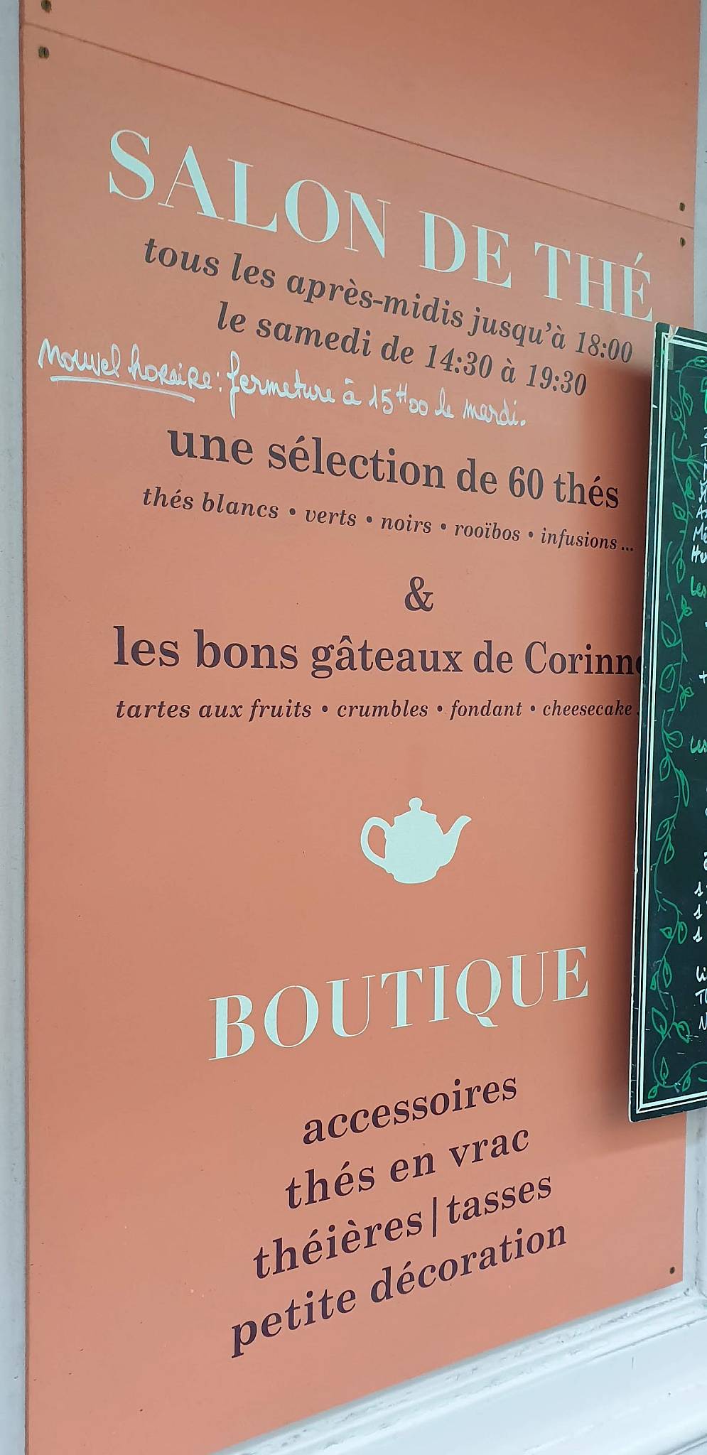 Menu at Rose Thé restaurant, Paris