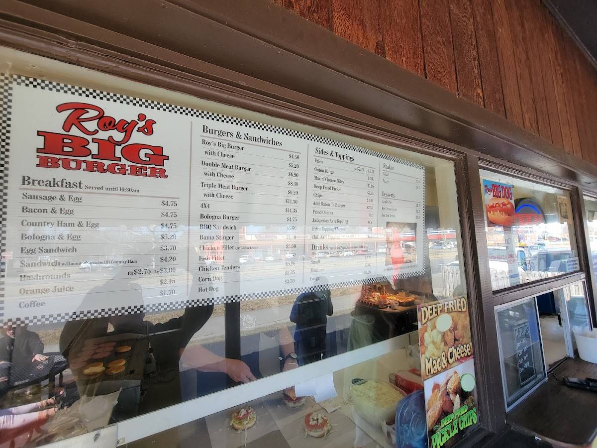 Menu at Roy's Big Burger restaurant, Richmond, Lakeside Ave