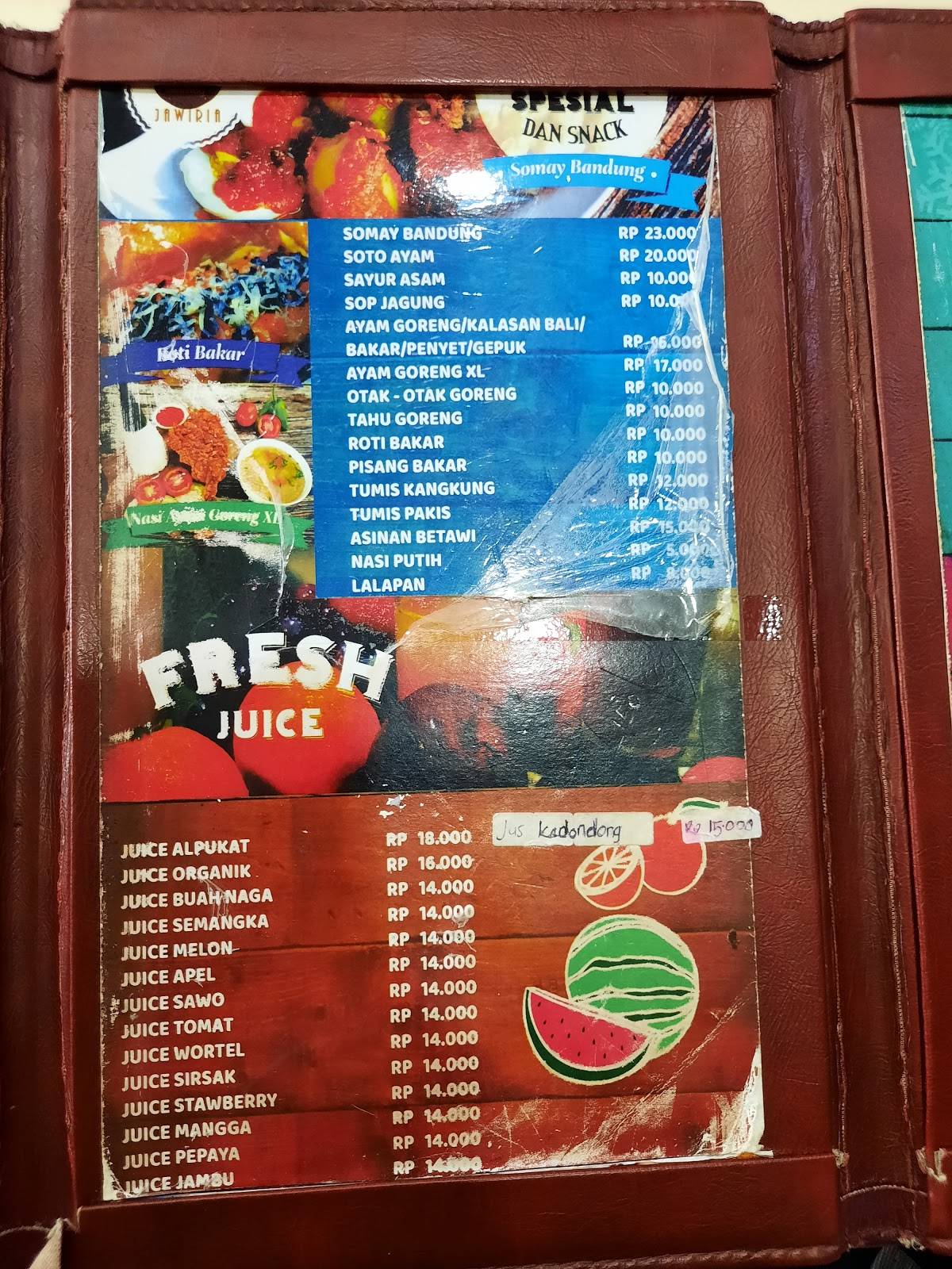 Menu at Rumah Makan Jawi Ria restaurant, Pontianak, Jl. Hasanuddin No.155