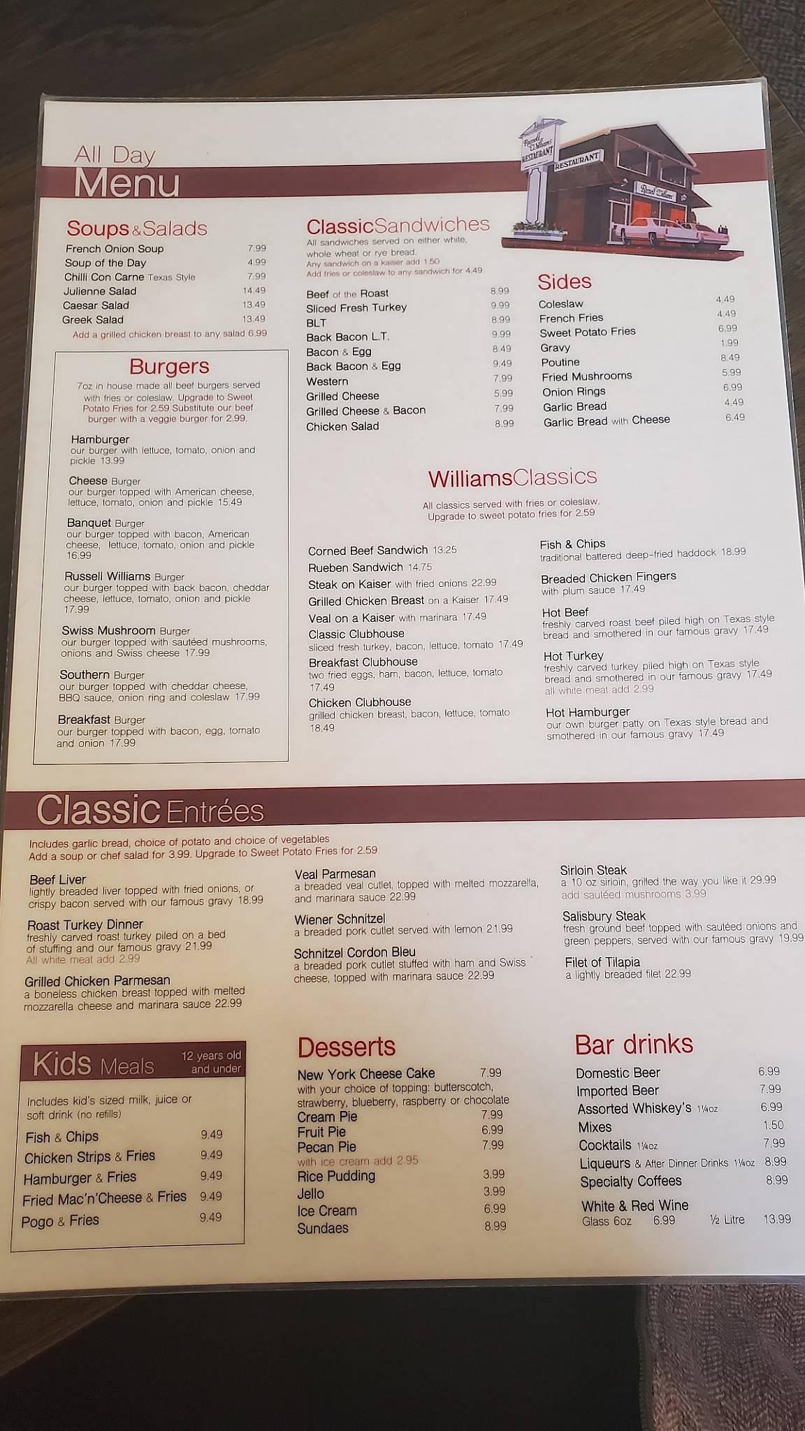 Menu at Russell Williams Family Restaurant, Burlington