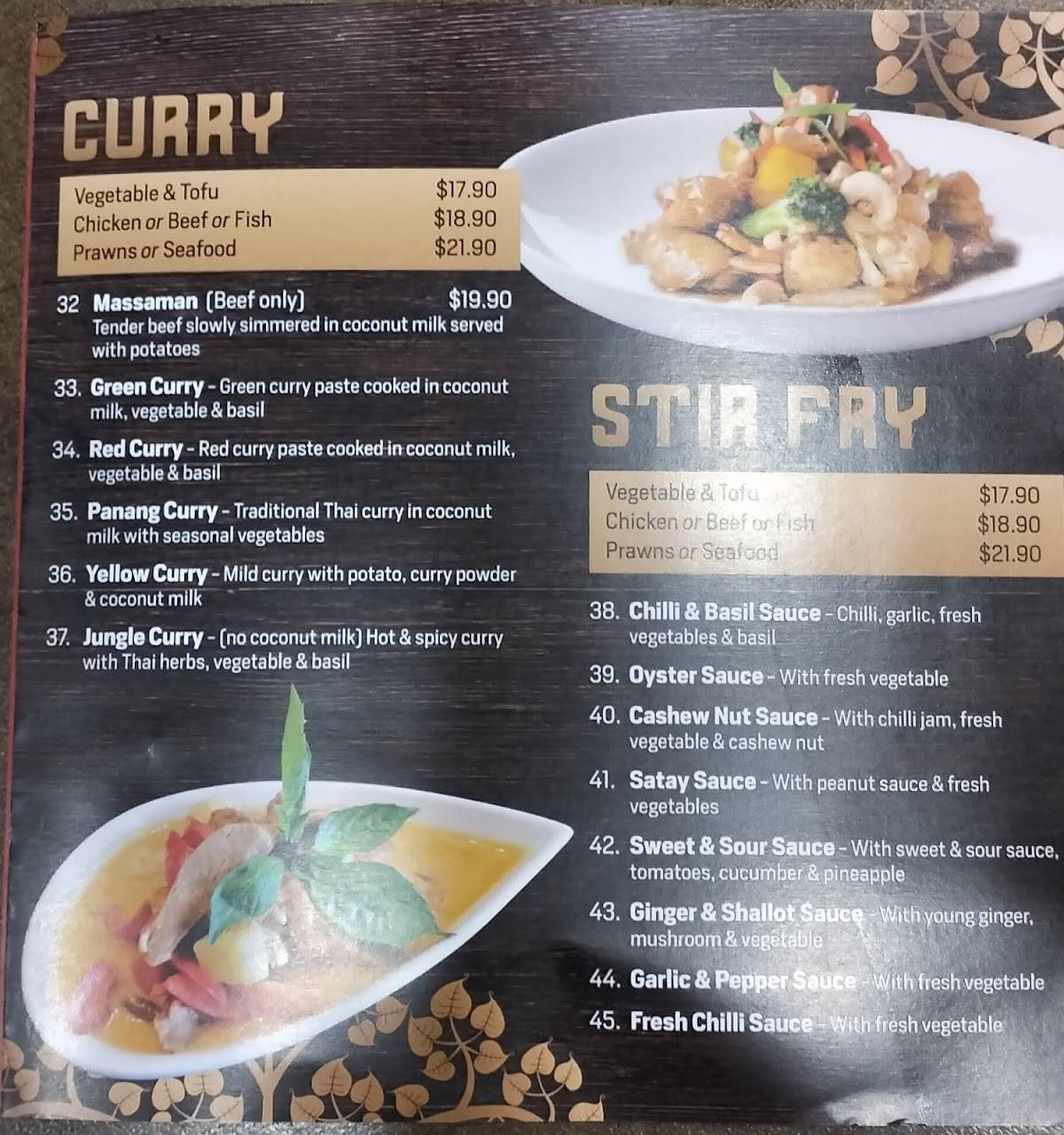 Menu at Baan Chiang restaurant, Rydalmere