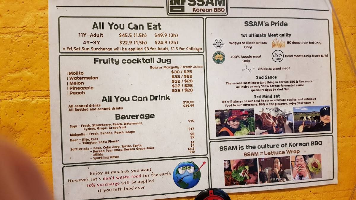 Menu at SSAM Korean BBQ - CBD, Melbourne