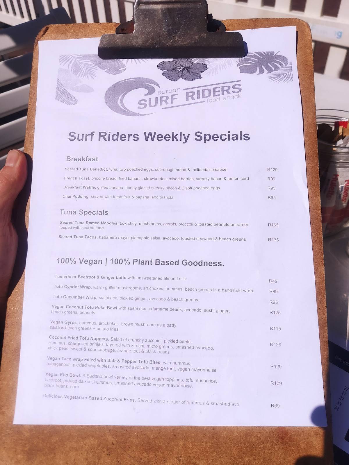 Menu at SURF RIDERS SOUTH BEACH @ BEACHFRONT restaurant, Durban