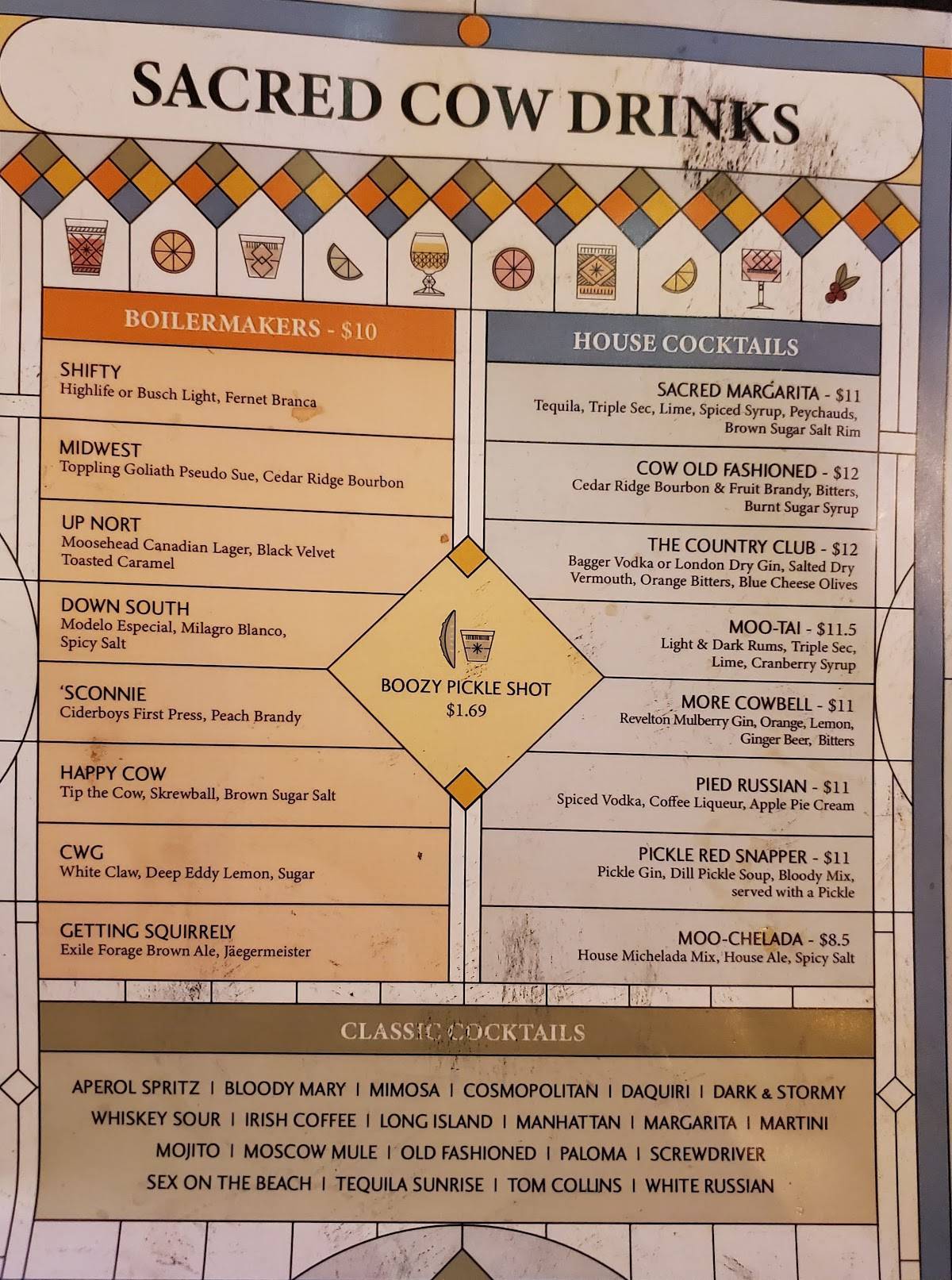 Menu at Sacred Cow Tavern pub & bar, Cedar Rapids