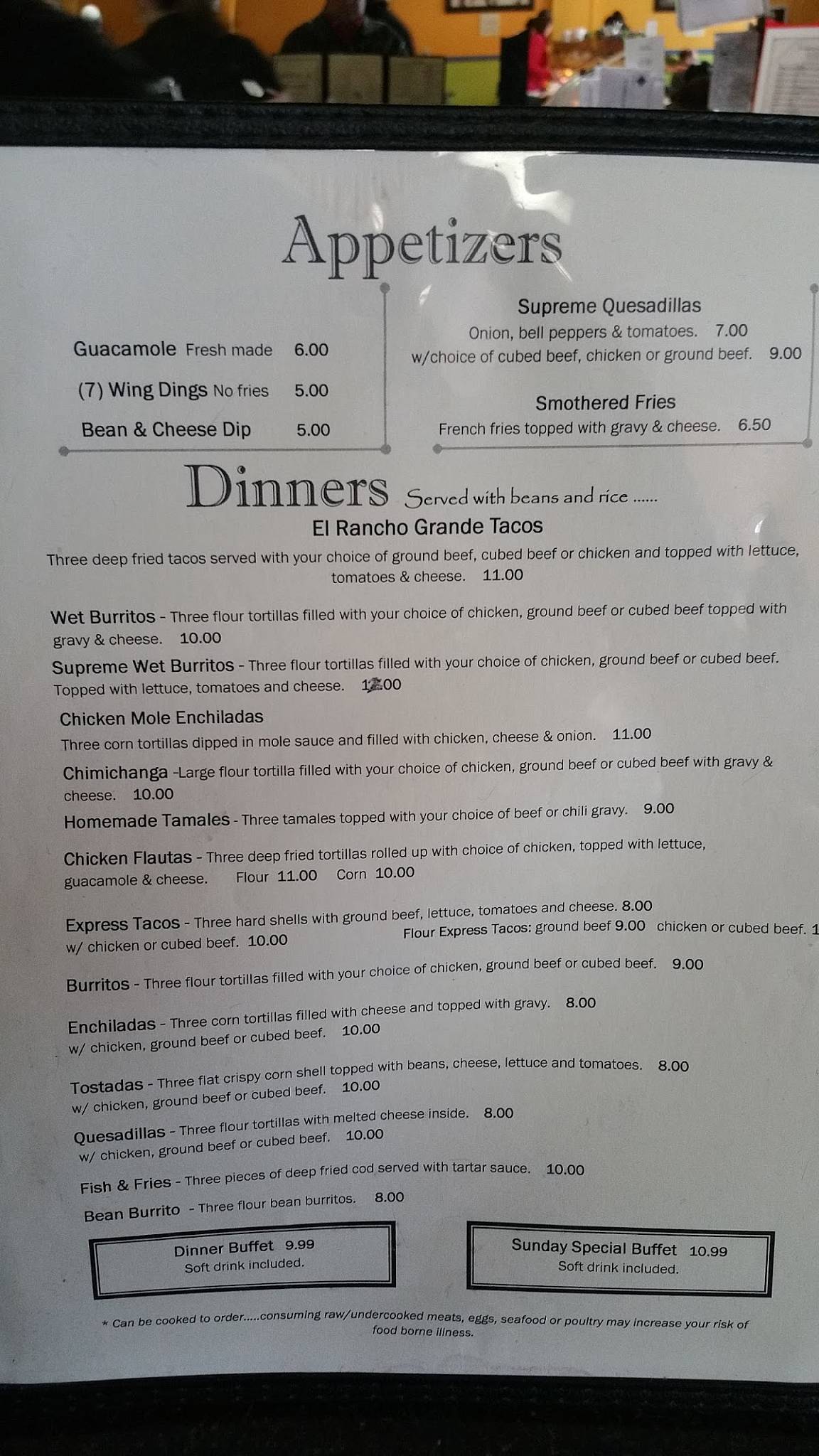 Menu at El Rancho Grande restaurant, Saginaw