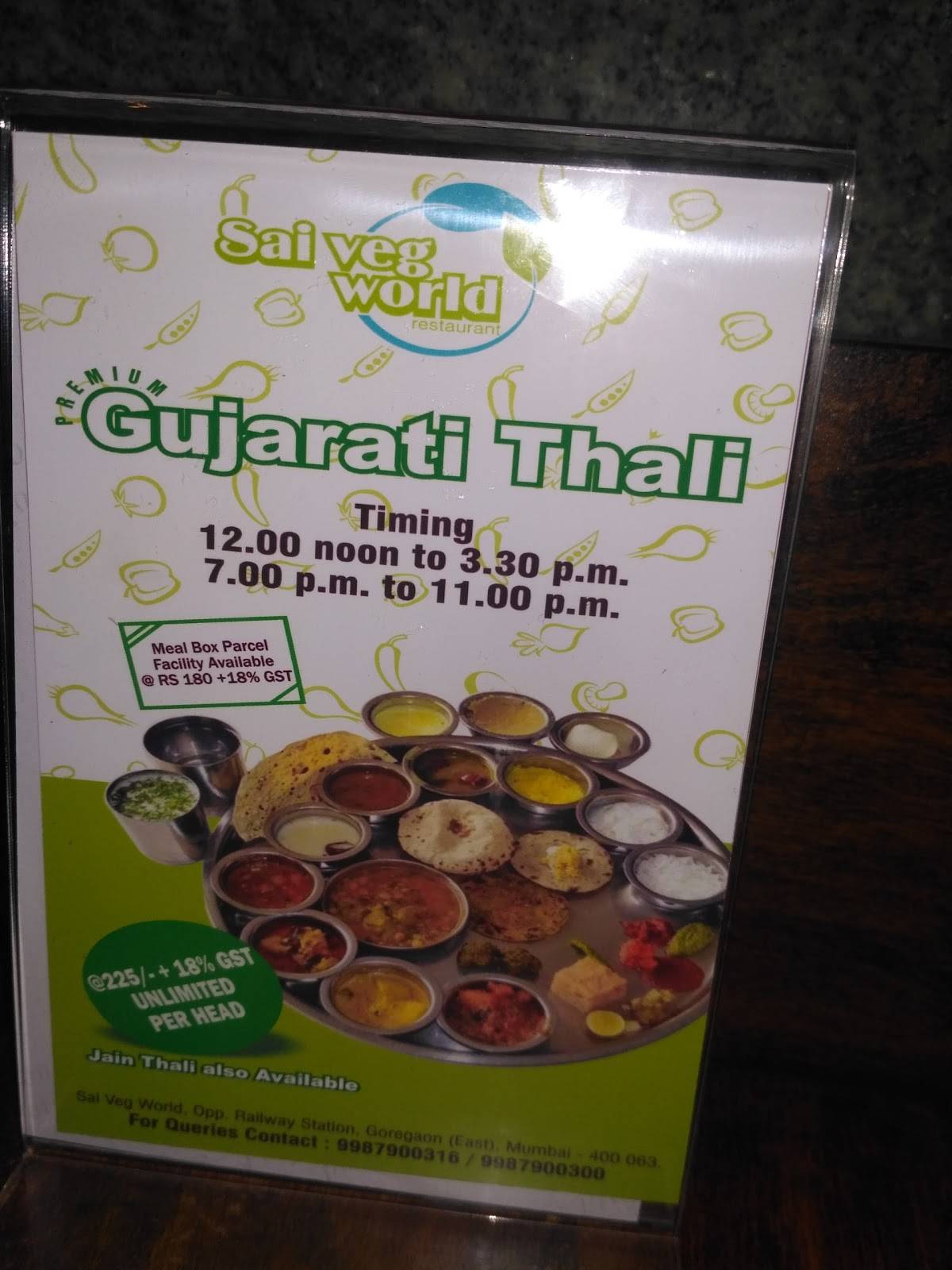 Menu at Sai Veg World, Mumbai, Nilgiri Building Gr Floor