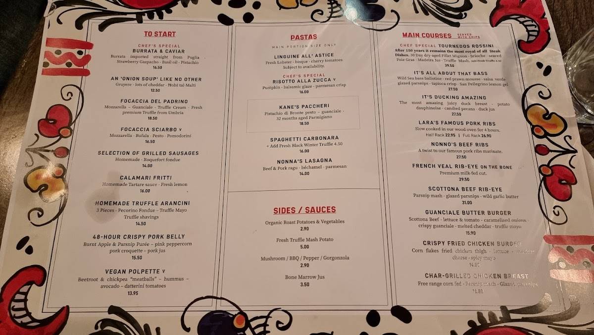Menu at La Buona Trattoria del Nonno restaurant, Saint Paul's Bay