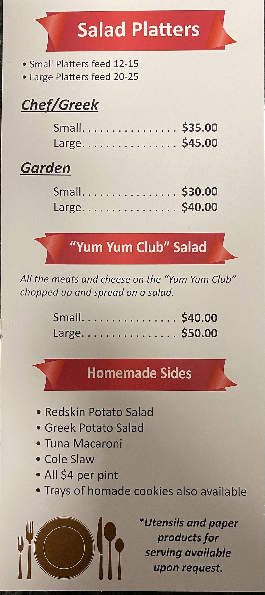 Menu at Williams Sub Shop restaurant, Saint Petersburg