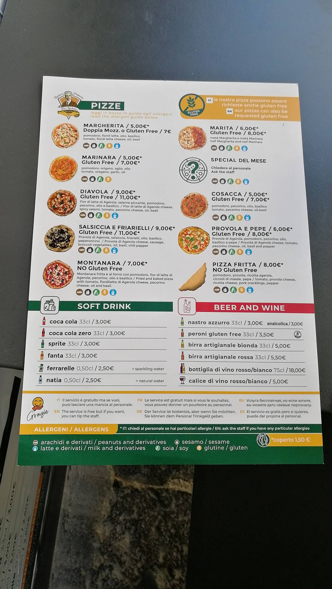 Menu da L'antica Pizzeria Da Michele, Salerno
