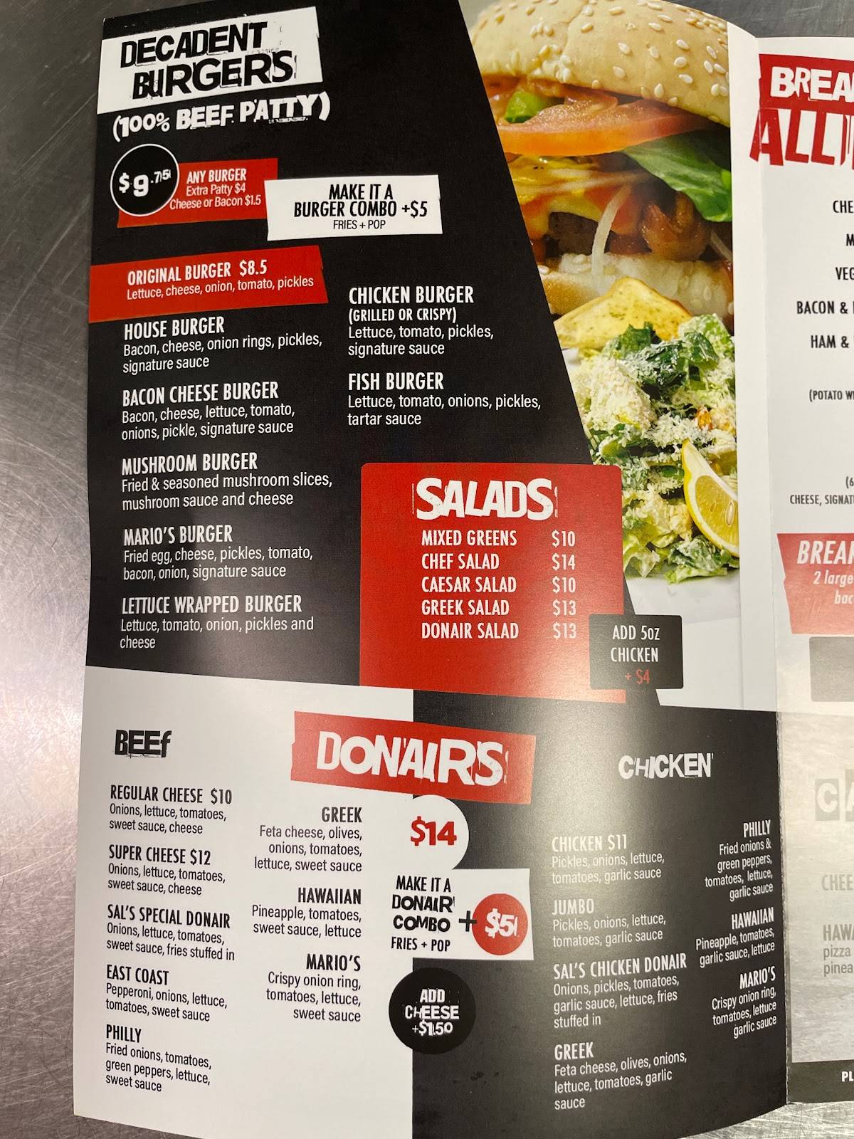 Menu at Sal's Famous Athabasca pizzeria, Athabasca
