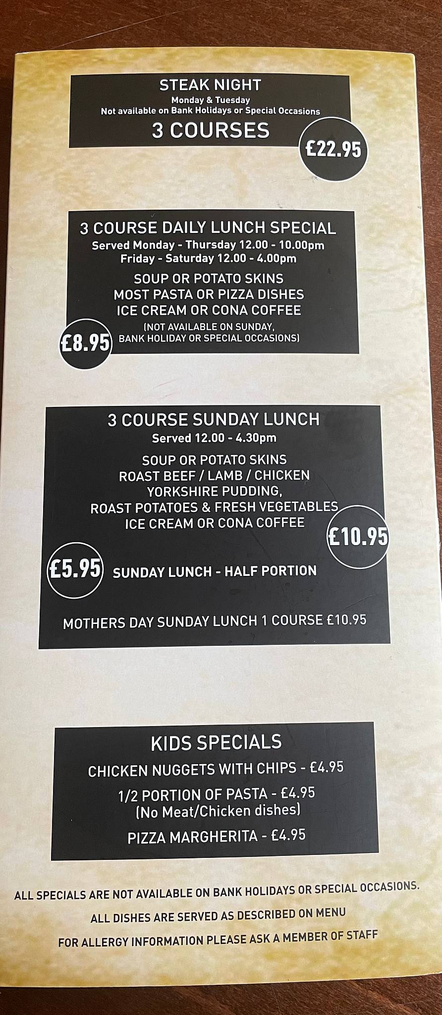 Menu at Sambuca South Shields restaurant, South Shields, The Dunes