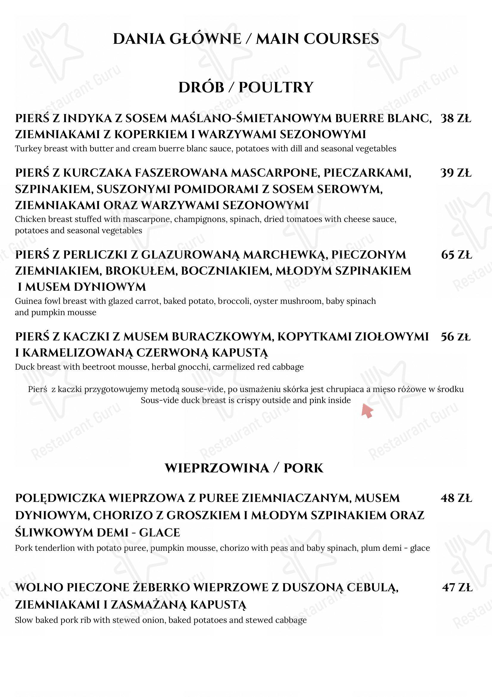 Menu at Willa Pod Bramą restaurant, Sandomierz
