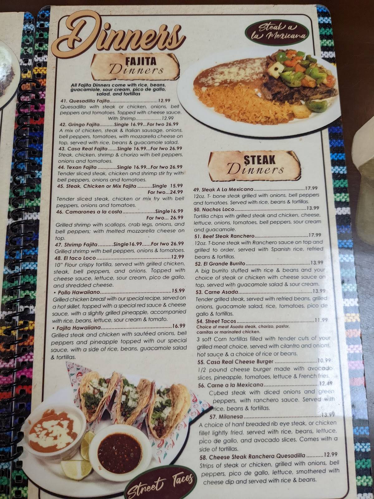 Menu at Casa Real restaurant, Sandusky, Milan Rd