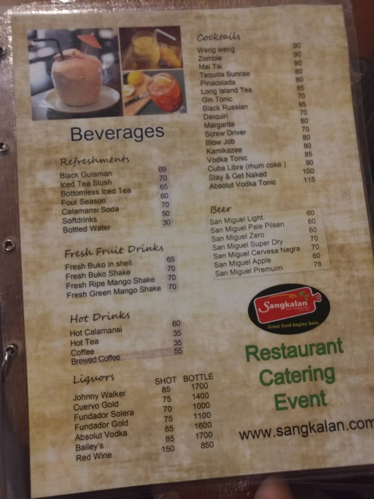 Menu at Sangkalan Restaurant, Quezon City, 37 Visayas Ave