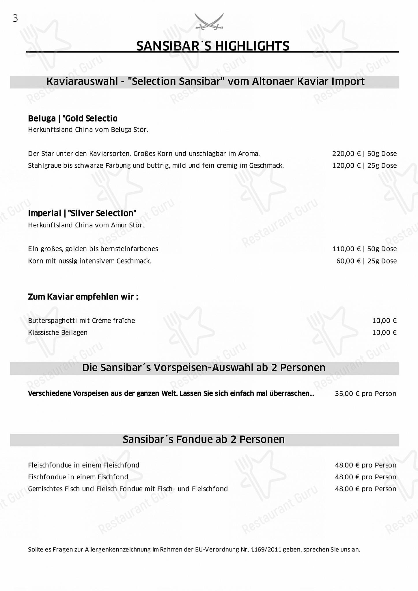 Sansibar Sylt Speisekarte