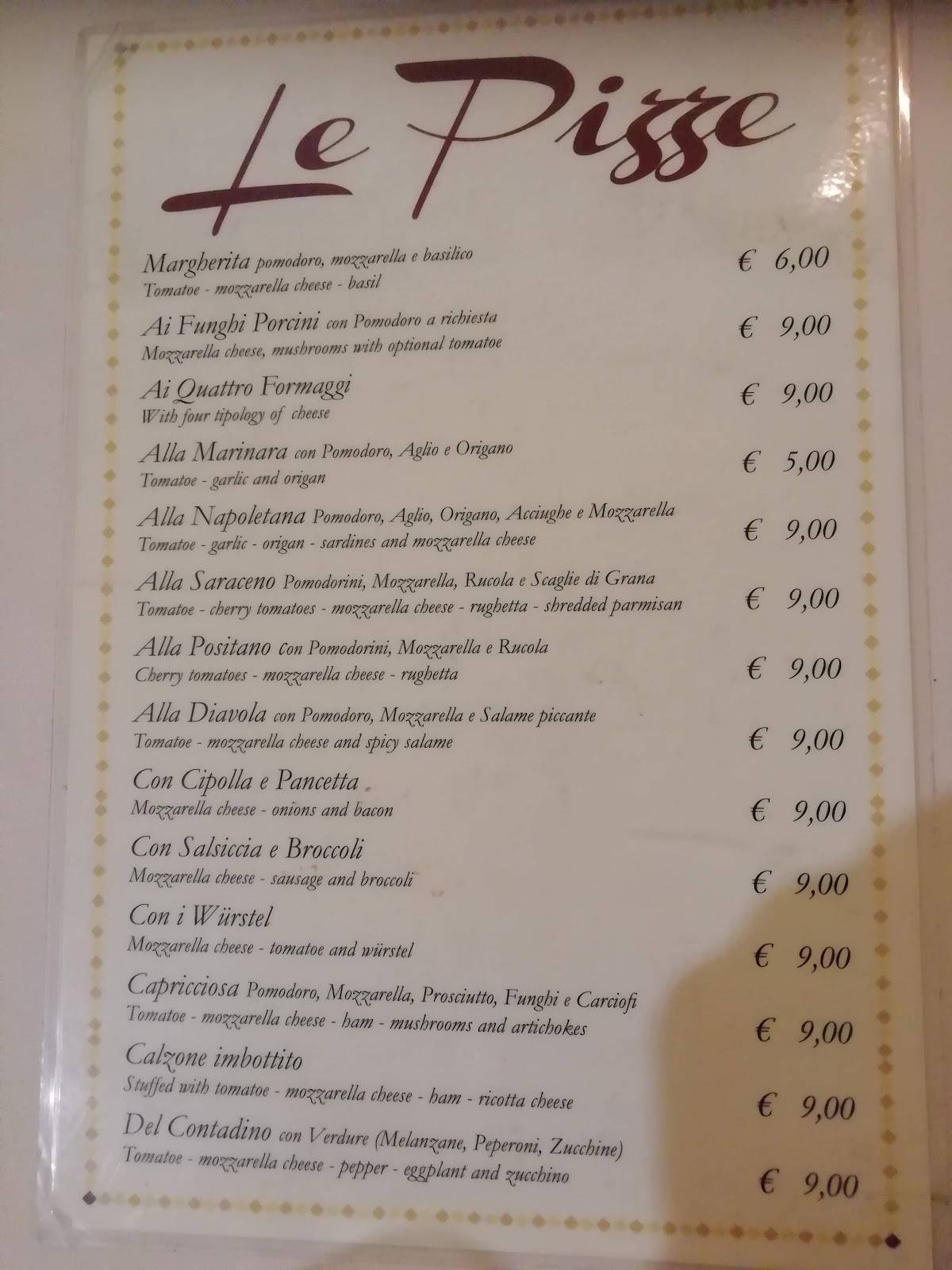 Menu at Saraceno d'Oro restaurant, Positano
