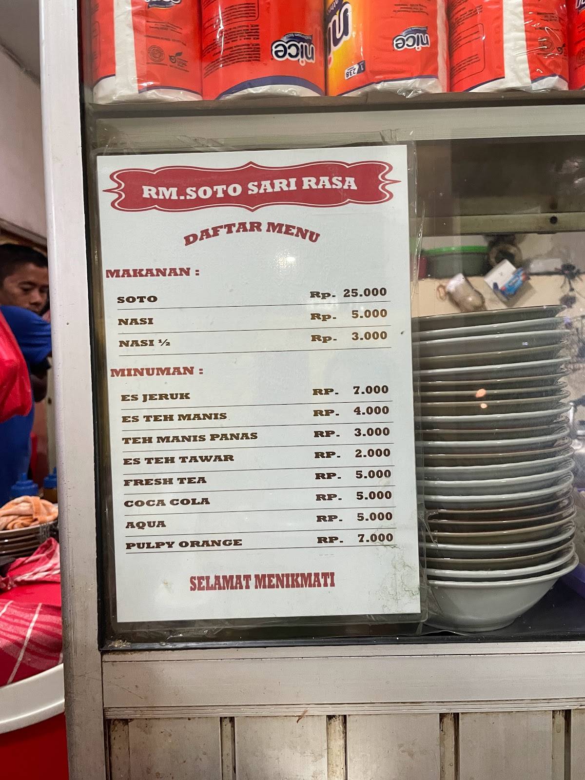 Carta del restaurante Sari Rasa Soto Sapi, Central Jakarta