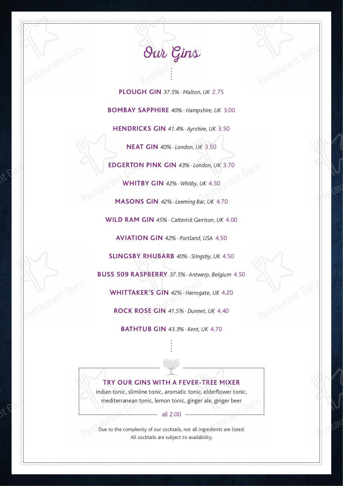 Menu at The Plough, Scalby pub & bar, Scarborough