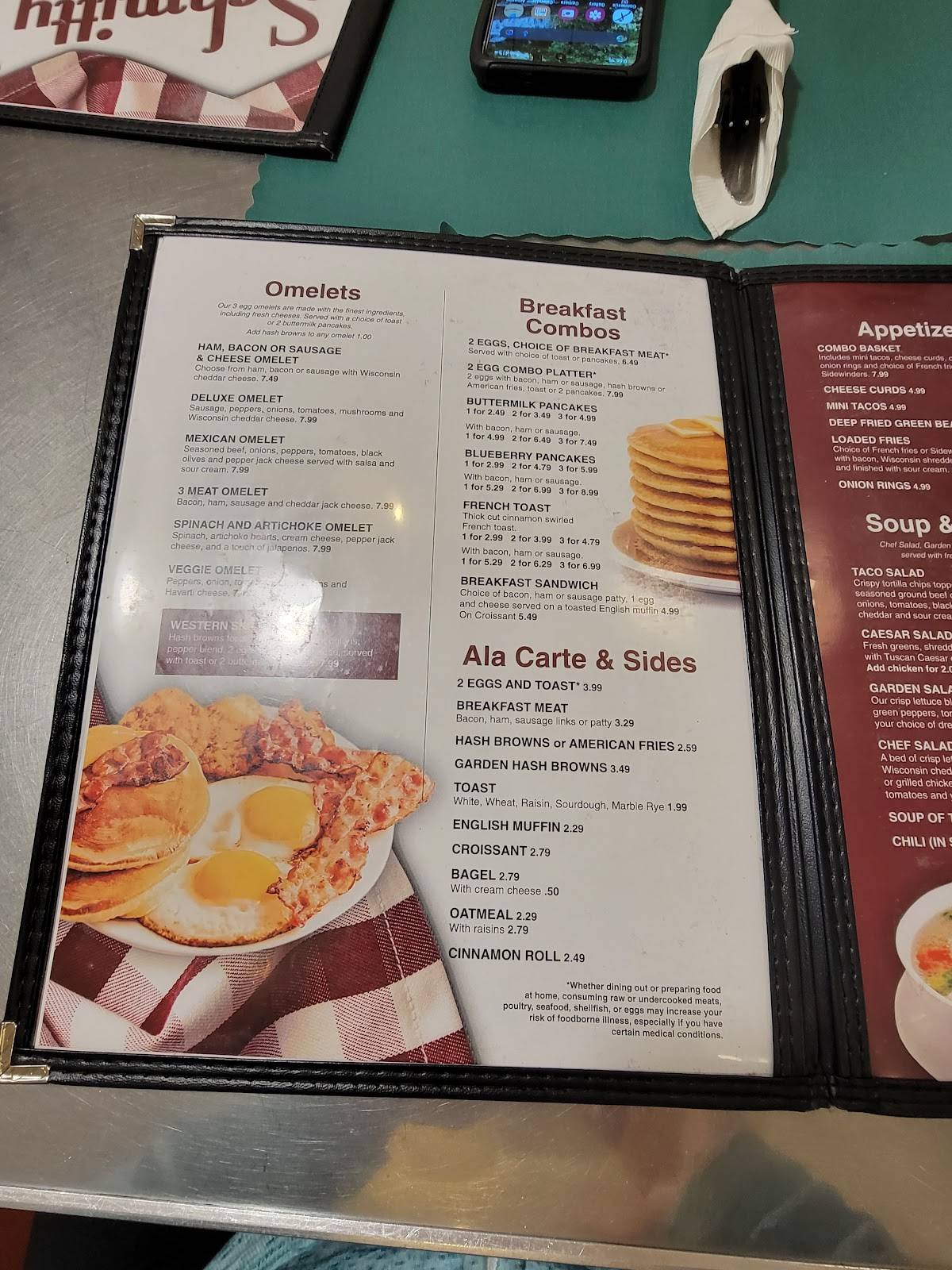 Menu at Schmitty's On Main restaurant, Neillsville