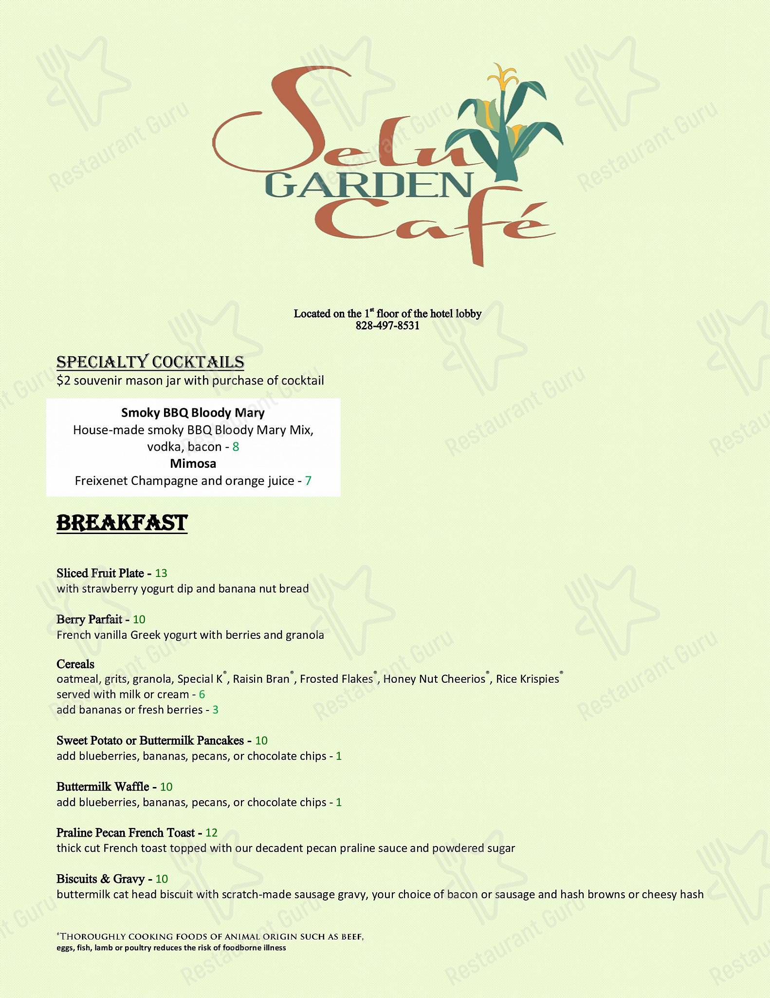 Menu at Selu Garden Café cafe, Cherokee