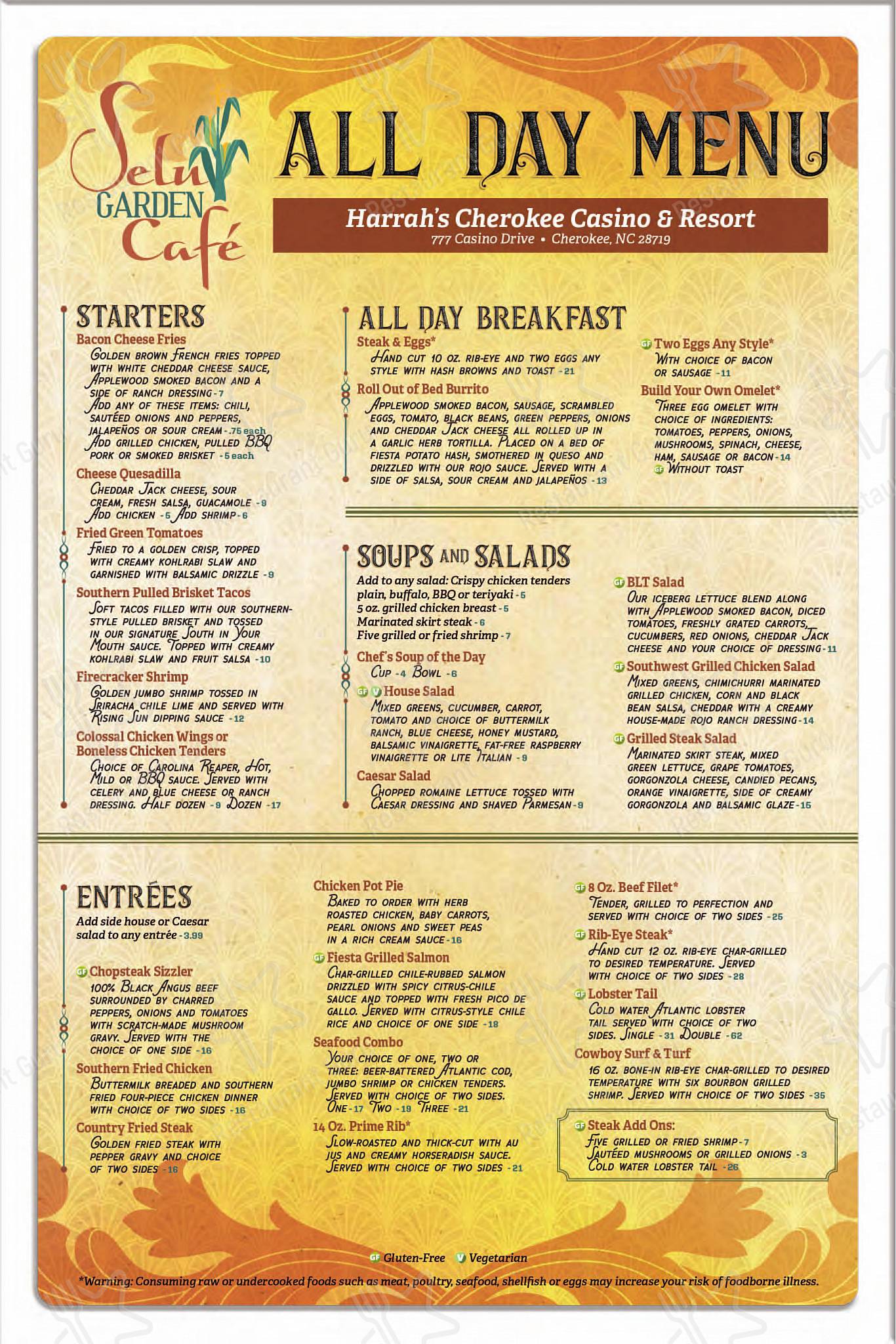 Menu at Selu Garden Café cafe, Cherokee