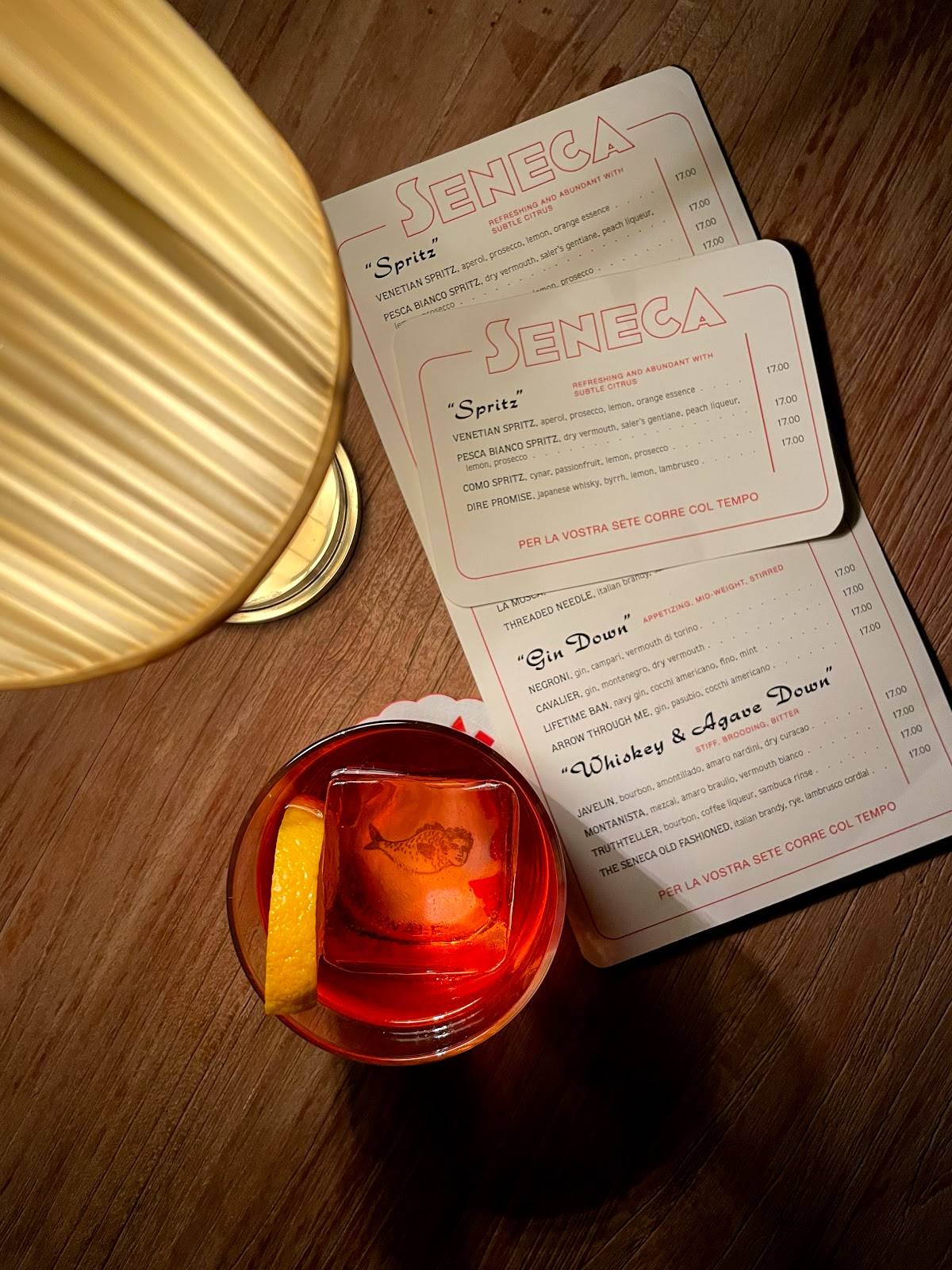 Menu at Seneca Trattoria restaurant, San Diego
