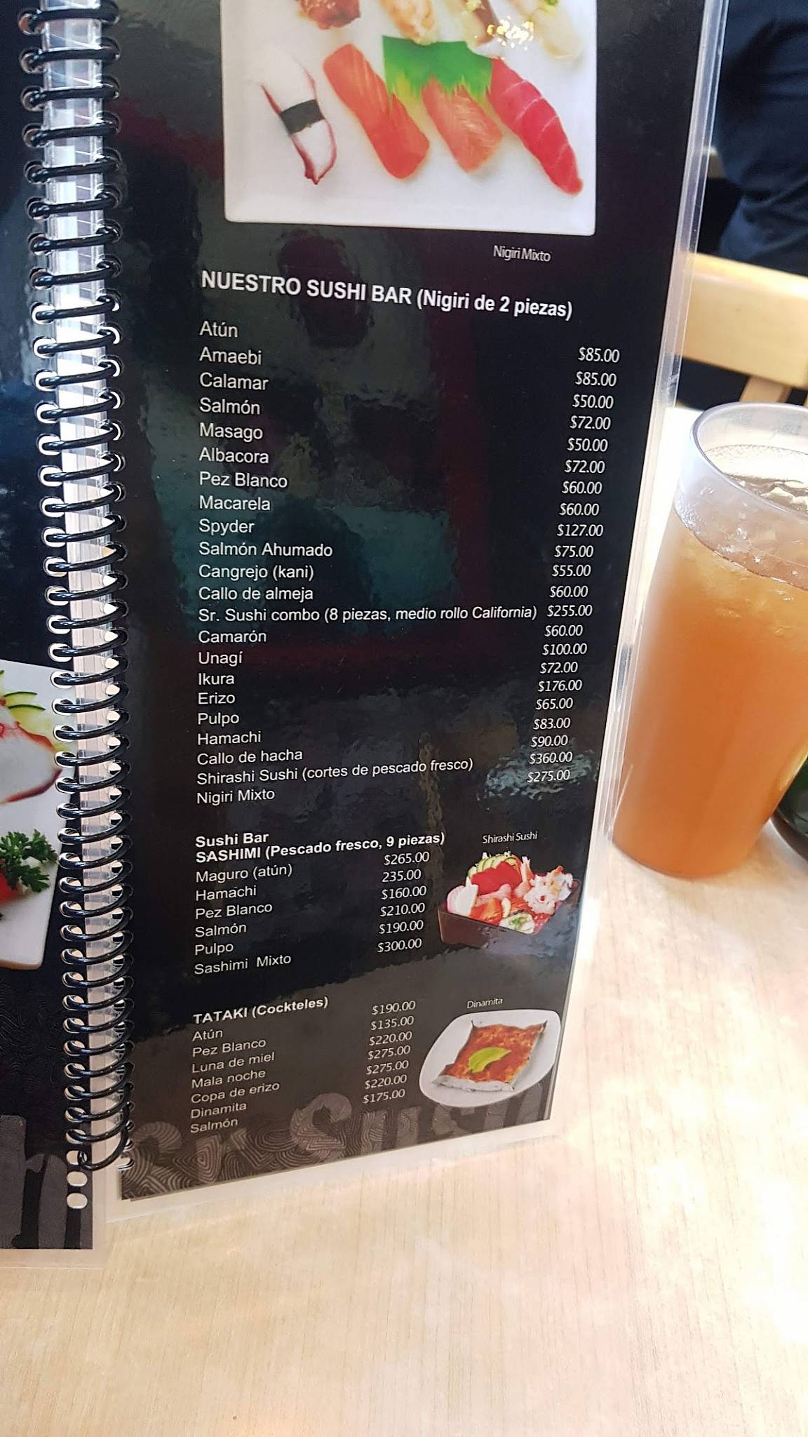 Menu at Señor Sushi restaurant, Tijuana
