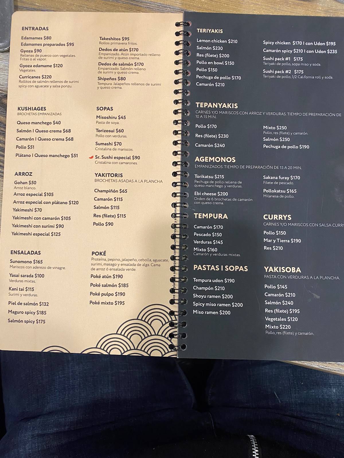 Menu at Señor Sushi restaurant, Tijuana