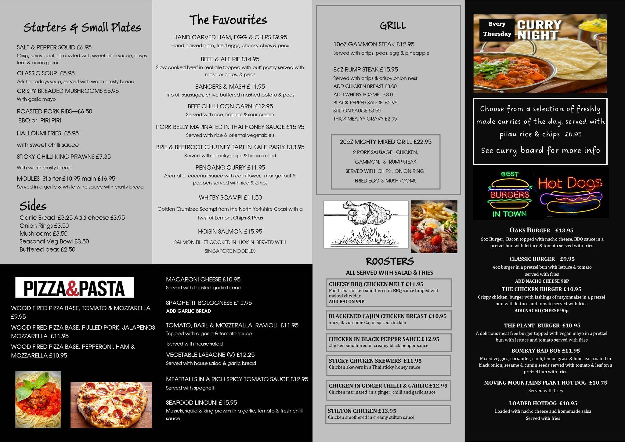 Menu at Seven Oaks Inn restaurant, Ilkeston