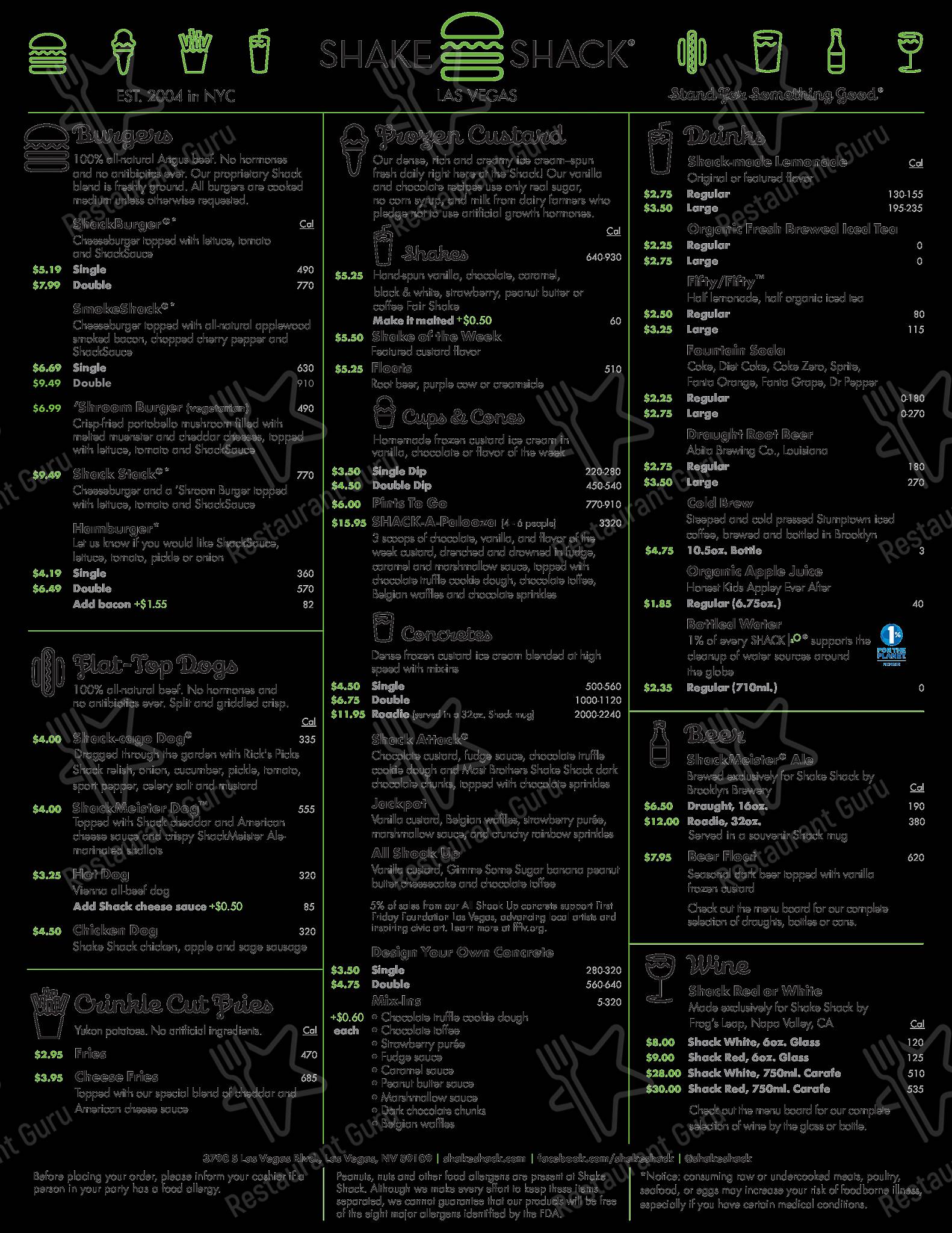 Menu at Shake Shack NYNY Hotel (LV BLVD) restaurant, Las Vegas, Las ...