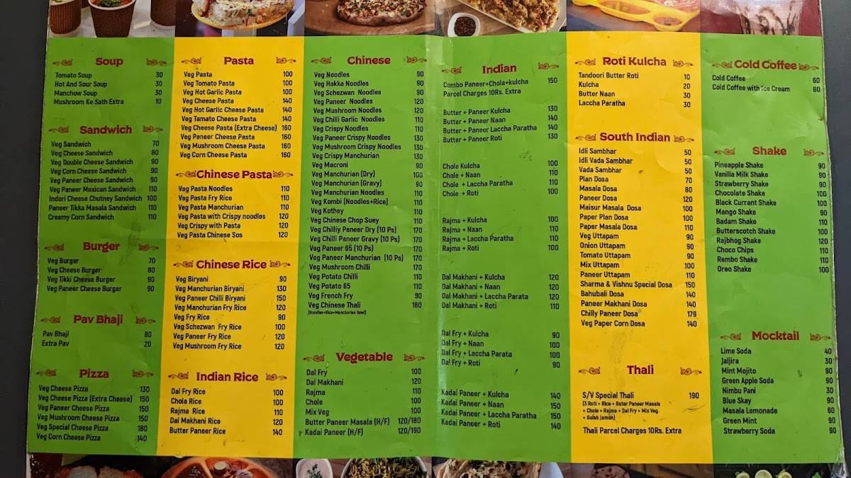Menu at Sharma & Vishnu, Bhopal