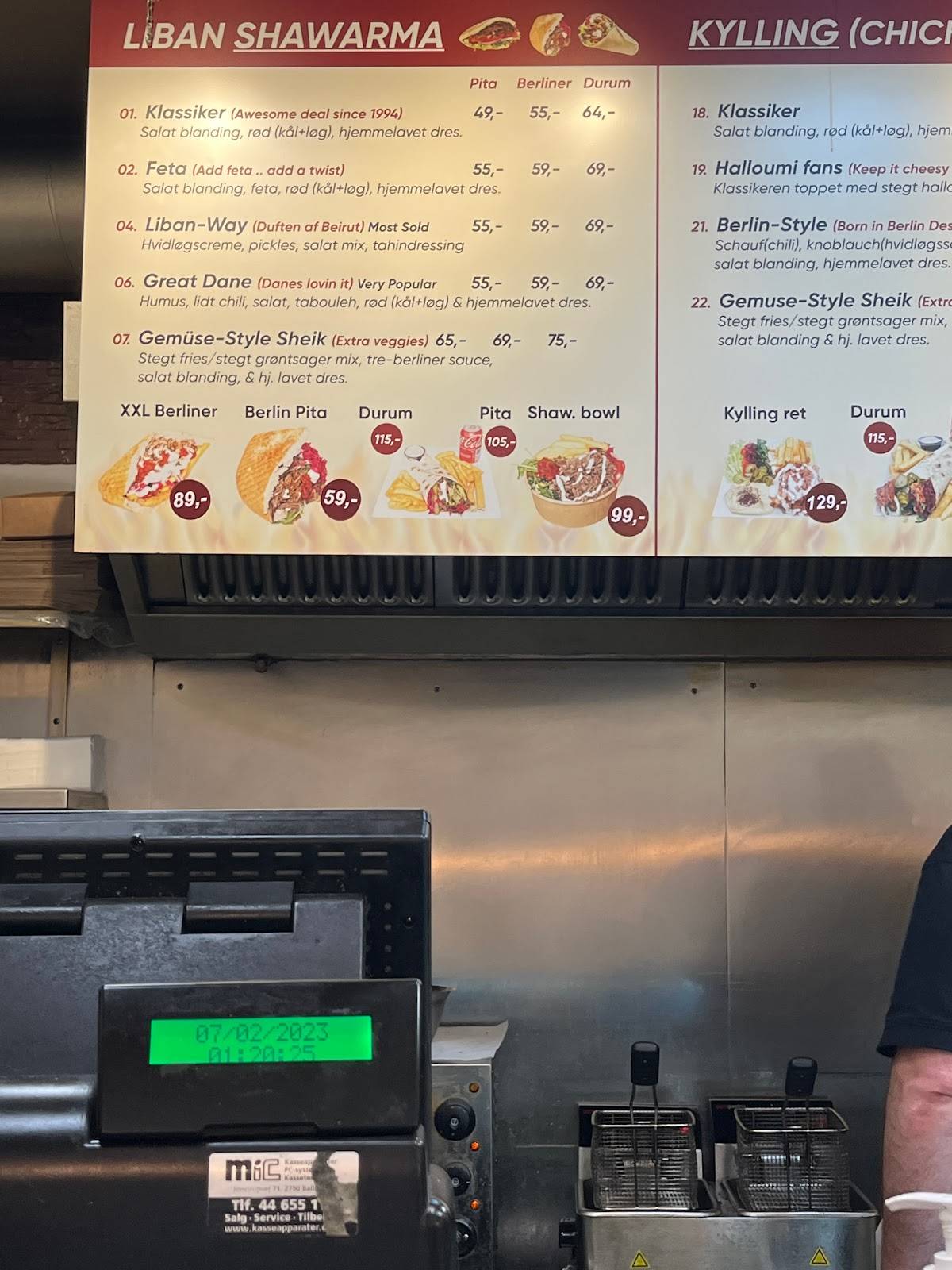 Menu at Sheik Shawarma restaurant, Copenhagen