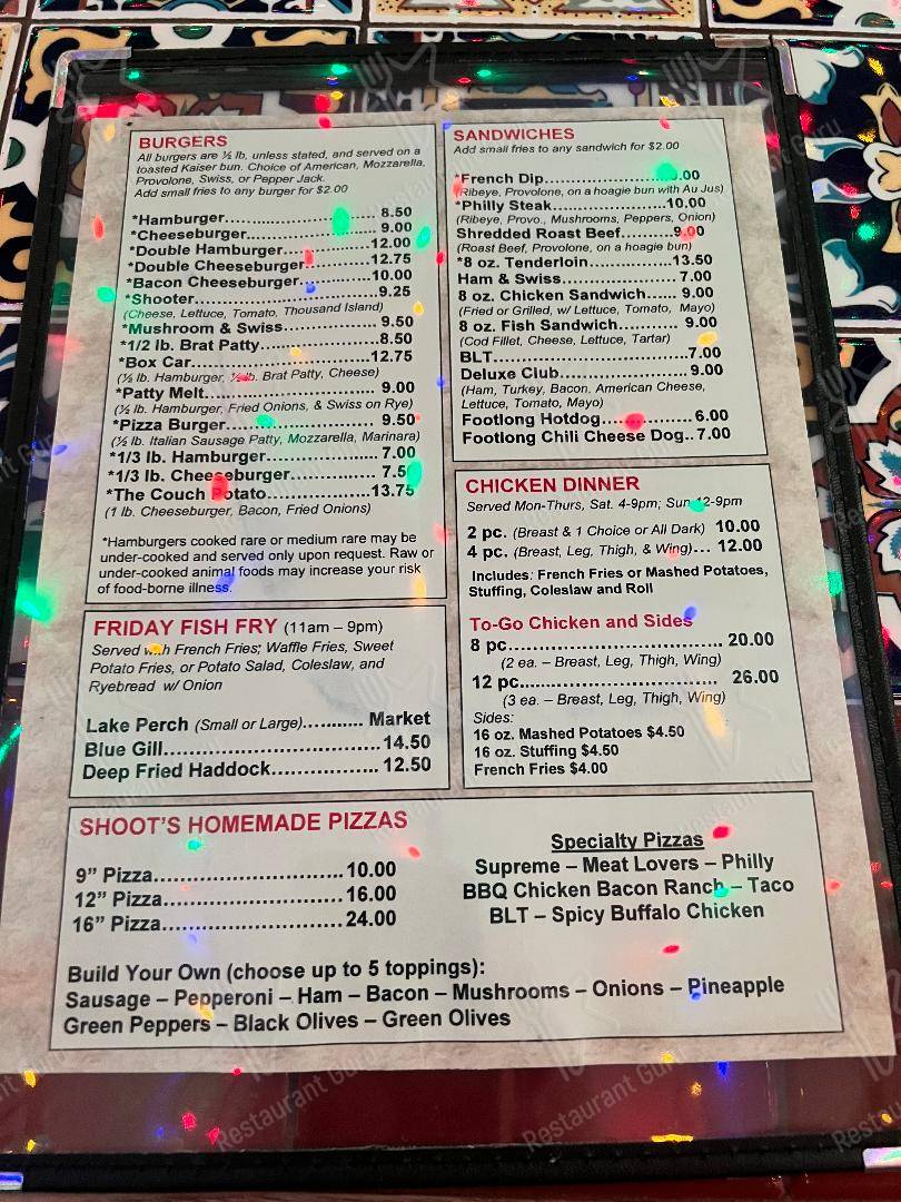 Menu at Shoots Bar & Grill, Suamico