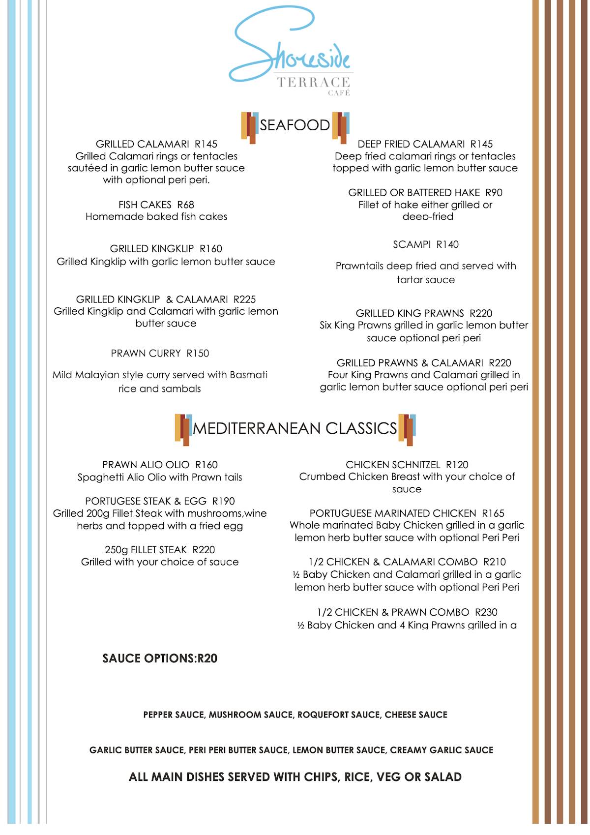 Menu at Shoreside Terrace Cafe, La Mercy