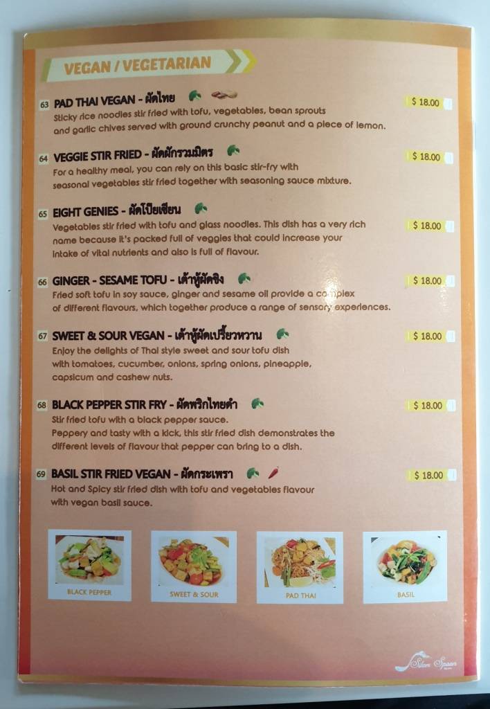 Menu at Silver Spoon Nowra restaurant, Nowra