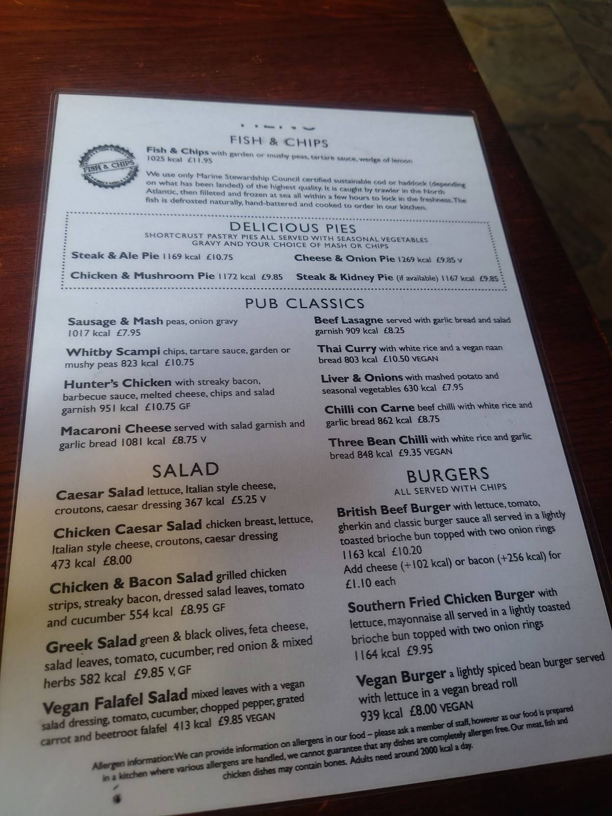Menu at Sinclairs Oyster Bar, Manchester