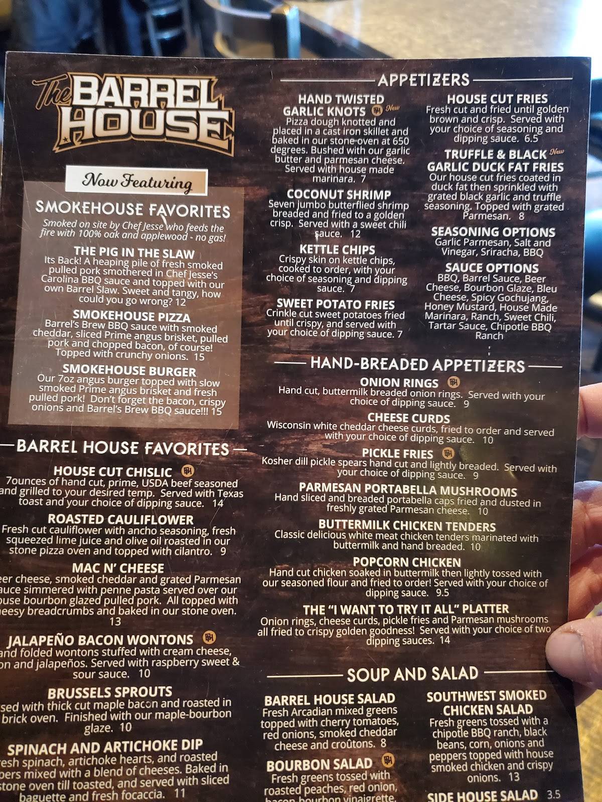 Menu at The Barrel House, Sioux Falls