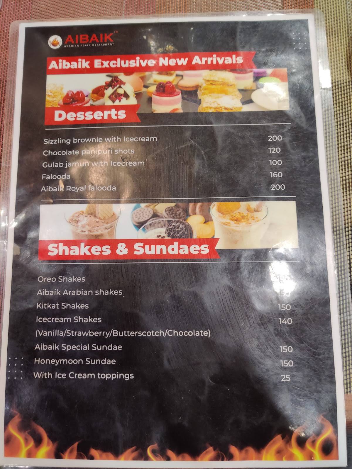 Menu at Aibaik, Sivakasi