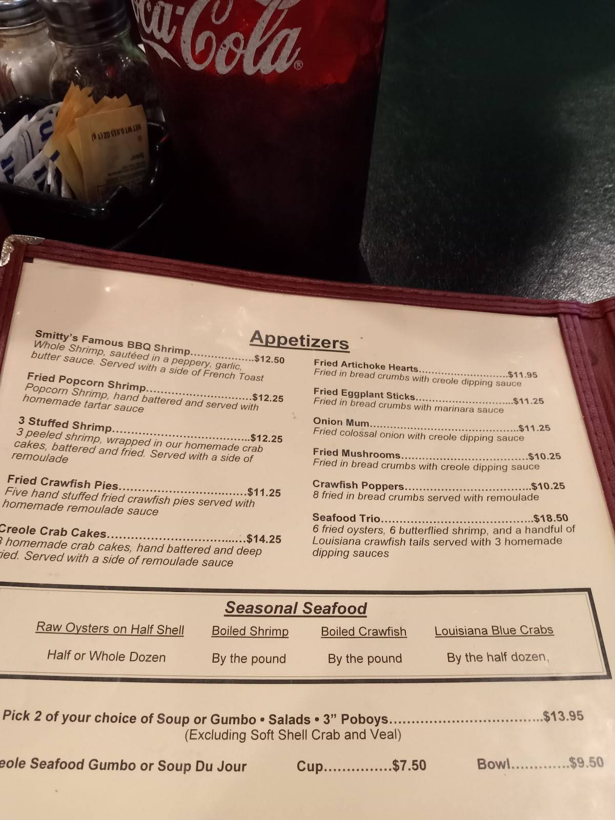 Menu at Smitty's Seafood restaurant, Kenner, W Esplanade Ave