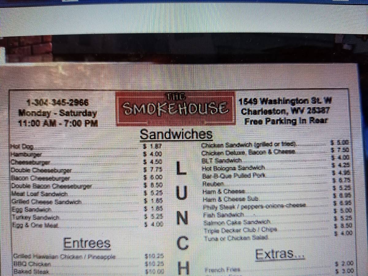 Menu at Smokehouse restaurant, Charleston